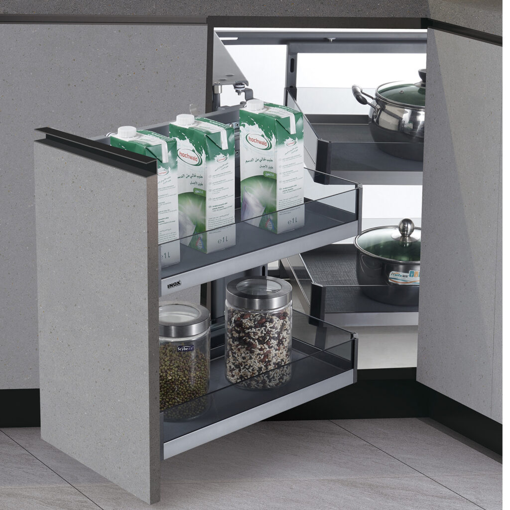 Satin 'X' Silent Magic Corner Unit Universal w/4 Baskets - INOX